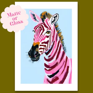 Pink & Blue Zebra Wall Art Print - Unique Wildlife - Pink Zebra Poster ...