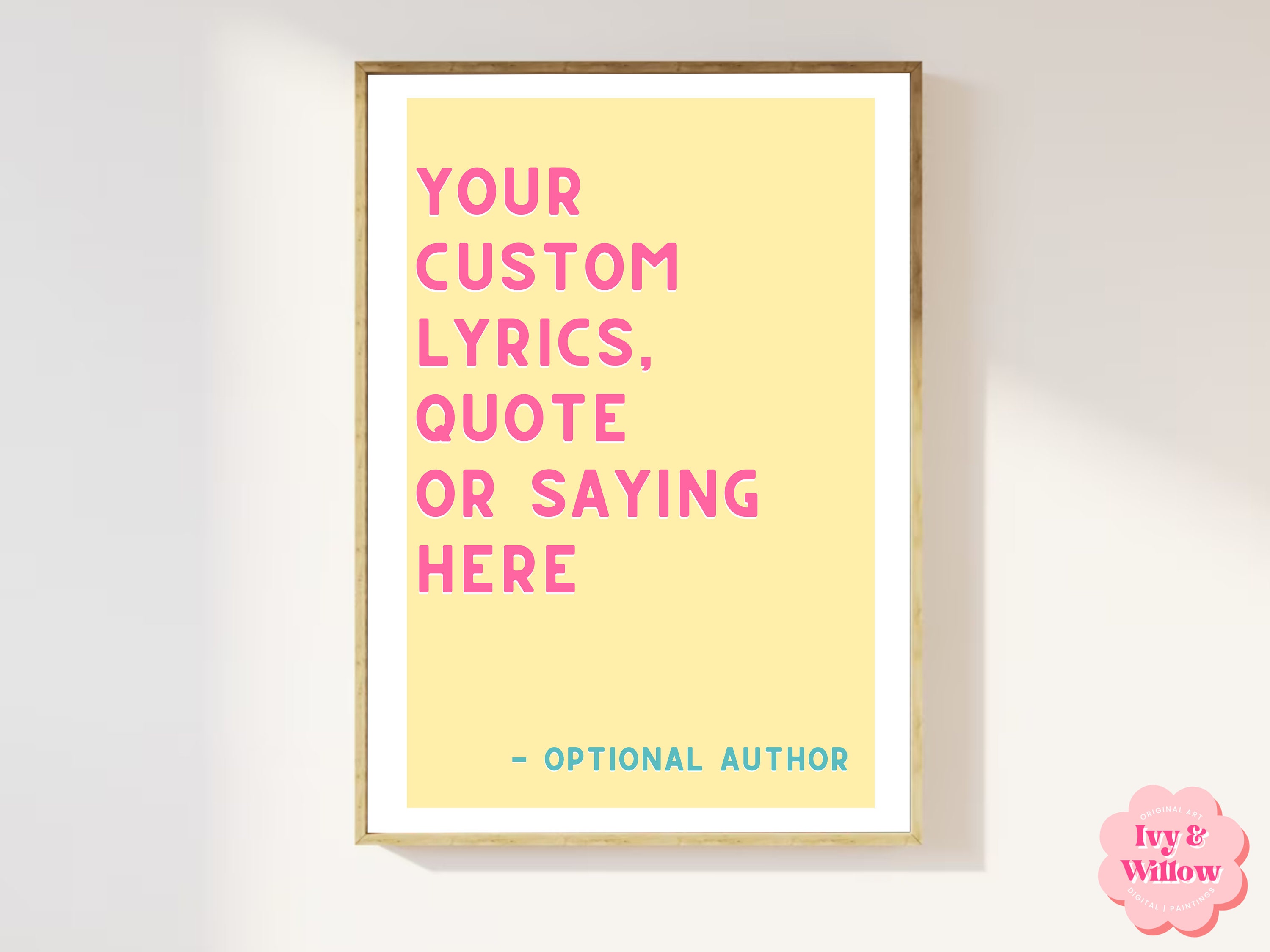 Pink Funky Custom Quote Personalised Wall Print Customised Lyric Art ...