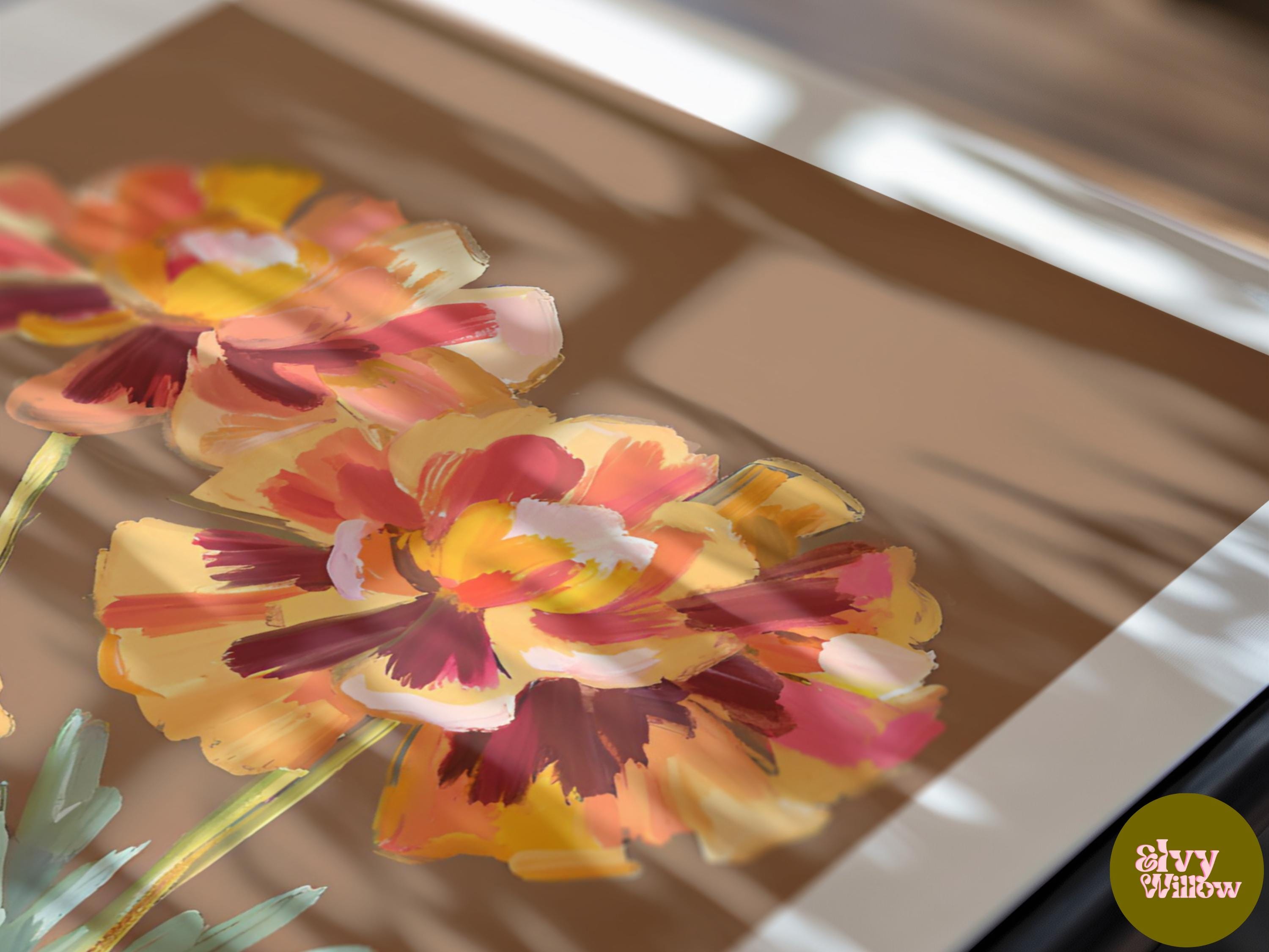 Brown Marigold Flower Print - Flower Poster - Marigolds Art - Bar Cart ...