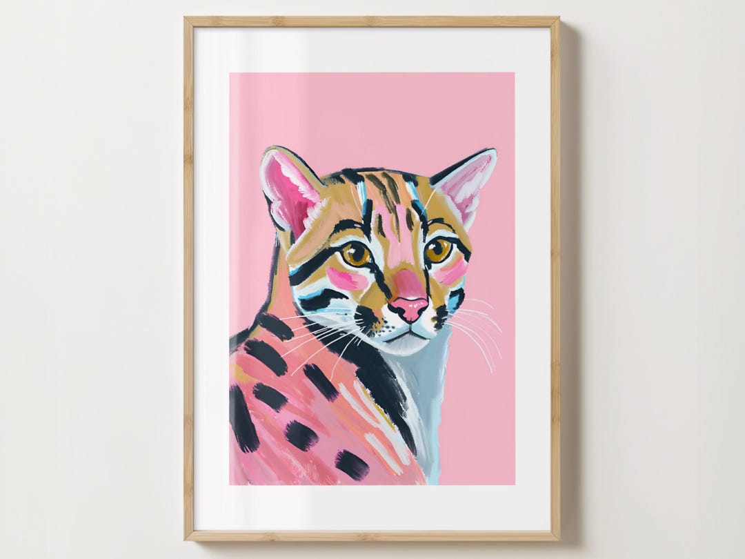 Pink Ocelot Wall Art Print - Stylish Ocelots Wildlife Poster - Unique ...