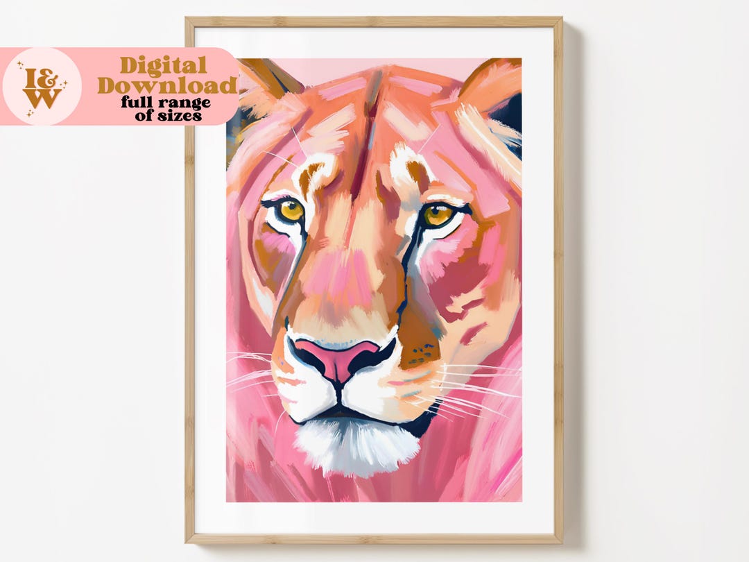 Pink Lioness Wall Art Print Digital Download Stylish Lion Wildlife ...