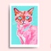 Blue & Pink Cat Wall Art Print Bright Kitten Poster Home Art Print ...