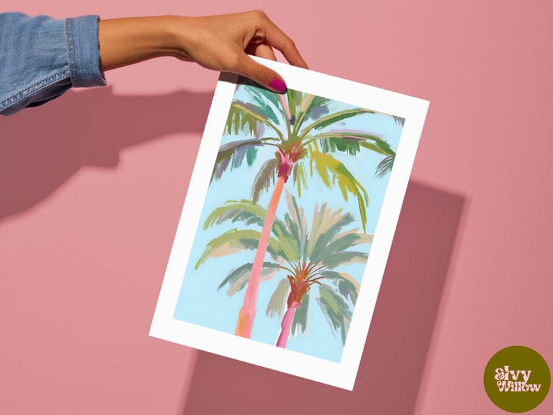 Blue & Pink Beach Palm Tree Print - Palm Tree Poster - Unique Gift Idea ...