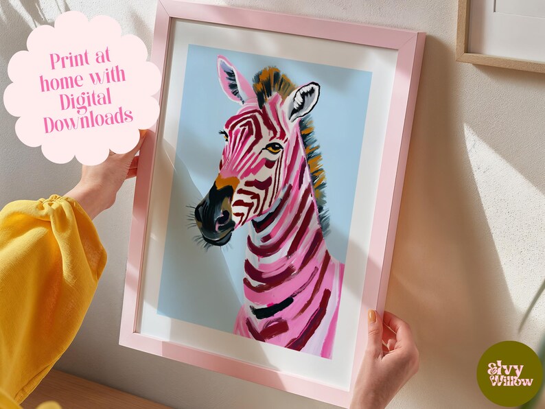 Pink & Blue Zebra Wall Art Print - Unique Wildlife - Pink Zebra Poster ...