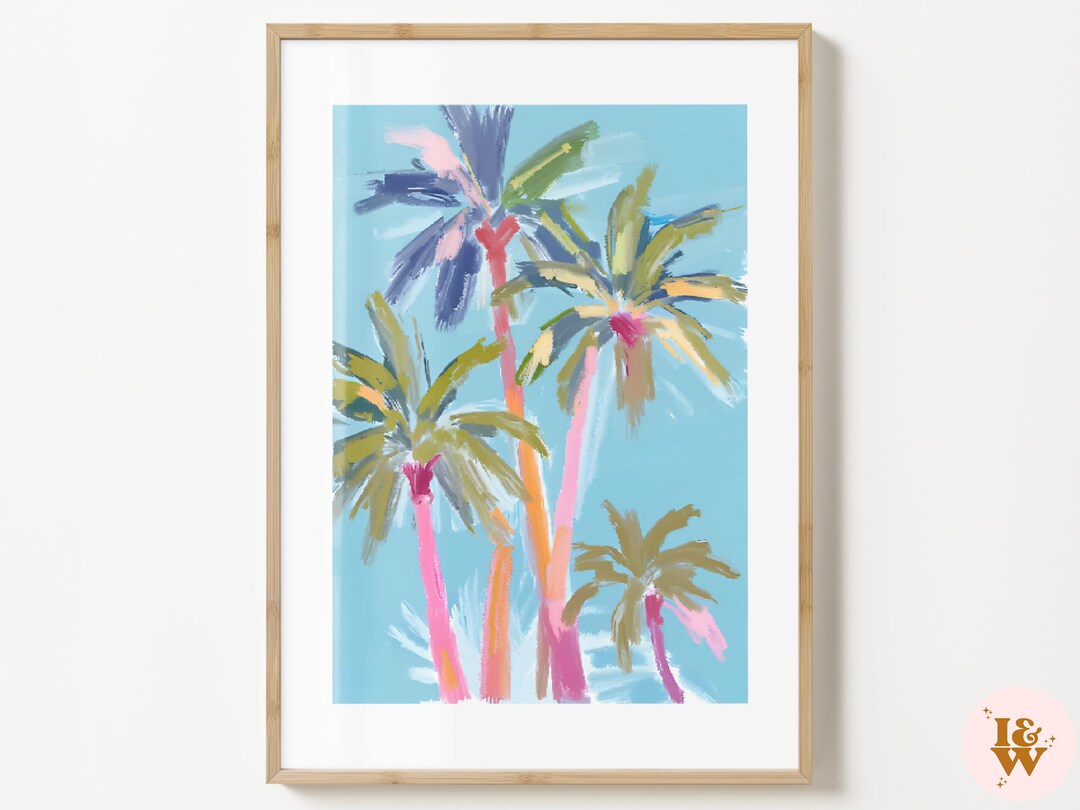 Blue & Pink Beach Palm Tree Print Digital Download Palm Tree Poster ...