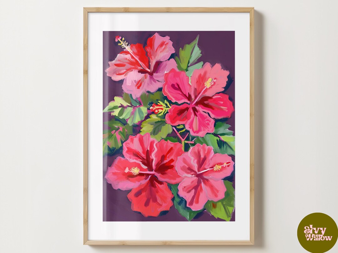 Purple & Pink Hibiscus Flower Art Print - Hibiscus Poster - Colourful ...