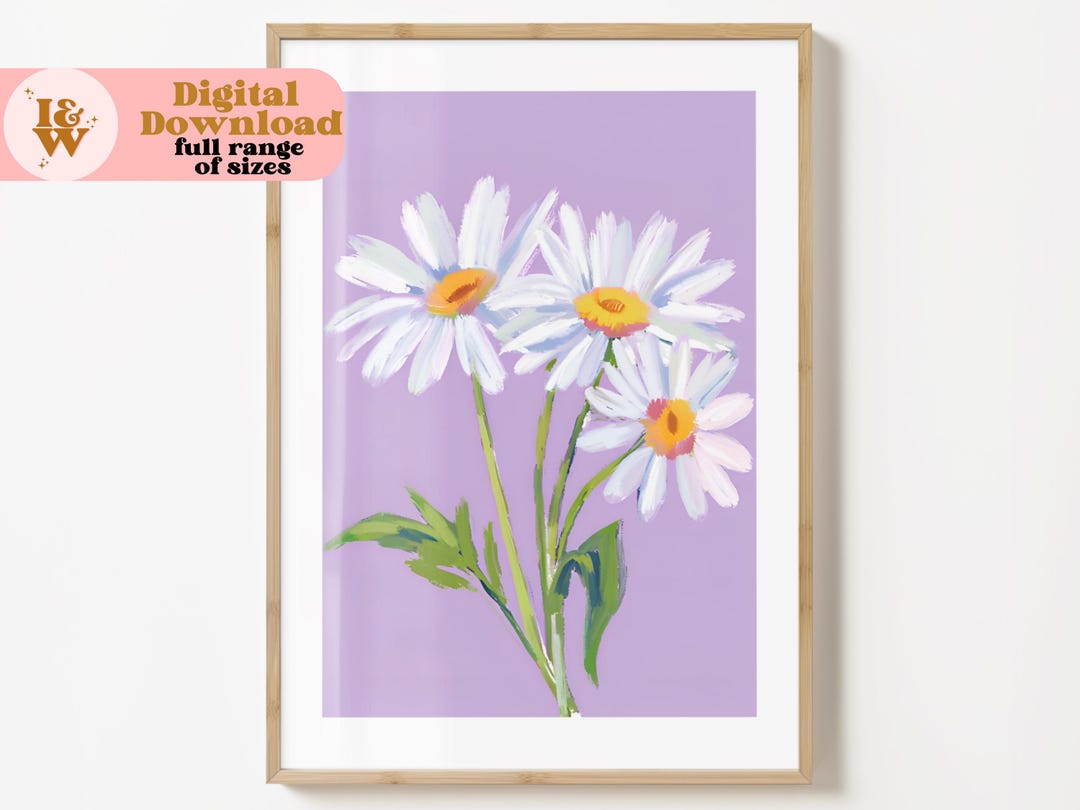 Purple Daisy Print Digital Download Stylish Daisies Flower Poster Print ...