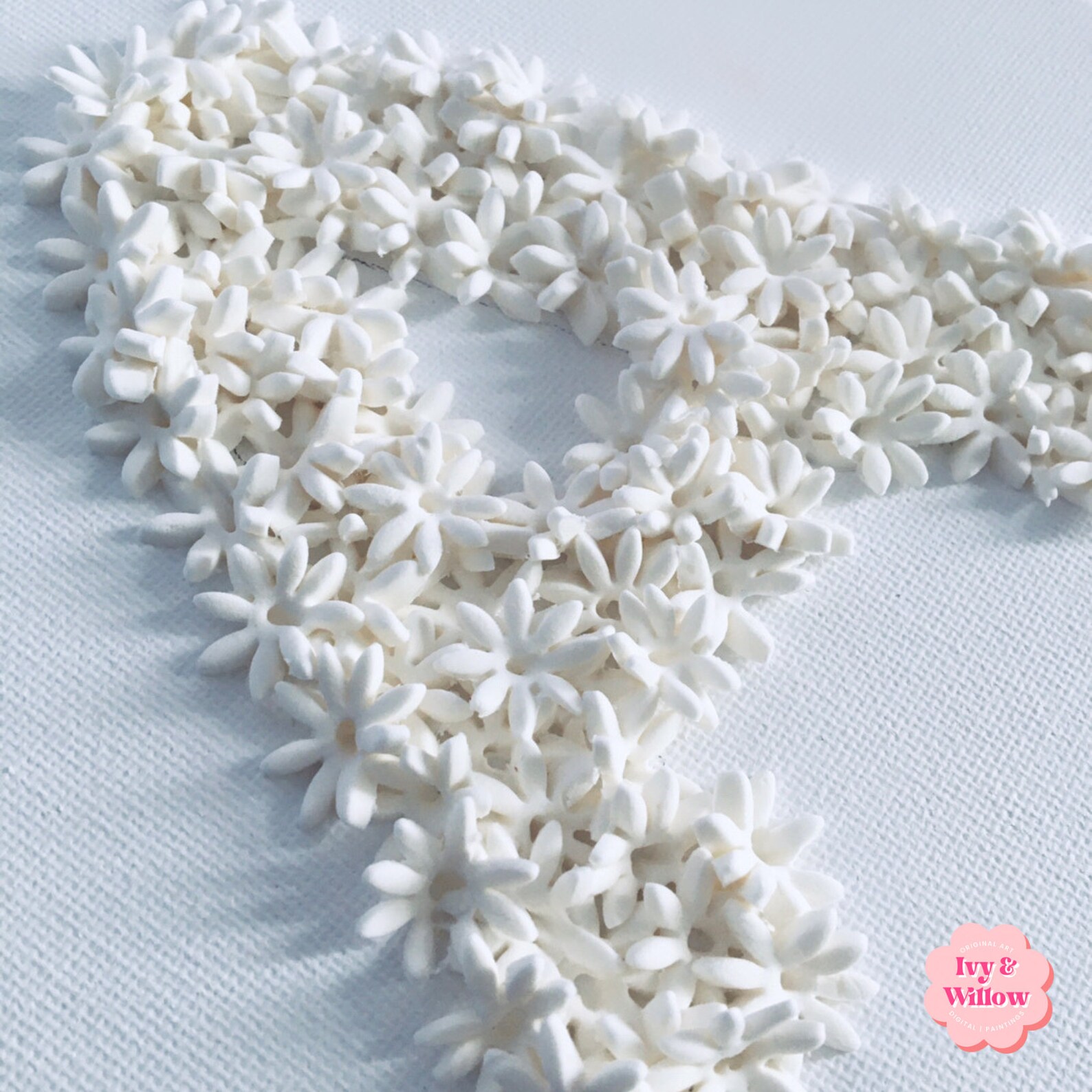 Personalised Letter Clay Wall Art White Clay Floral Initials Custom ...