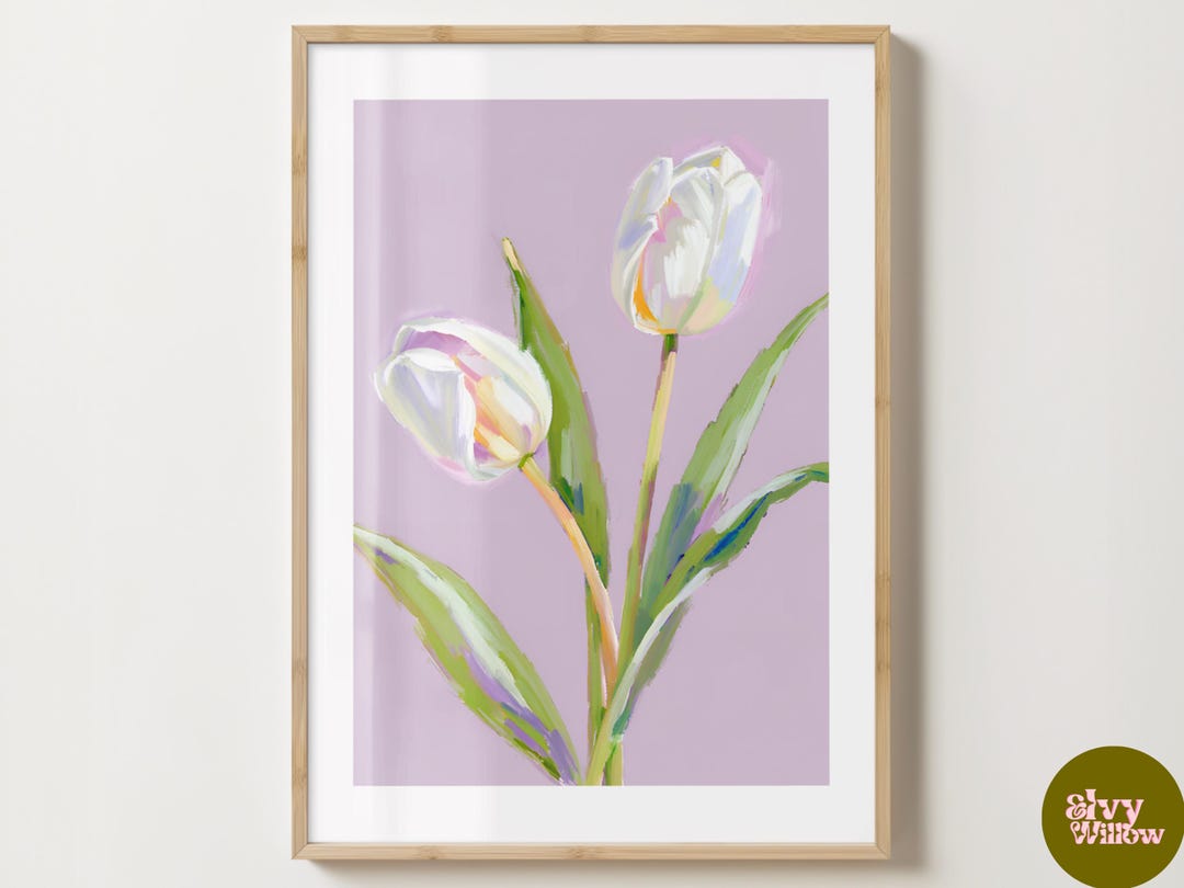 Purple & White Tulips Wall Art Print - Tulip Poster - Floral Art Print ...