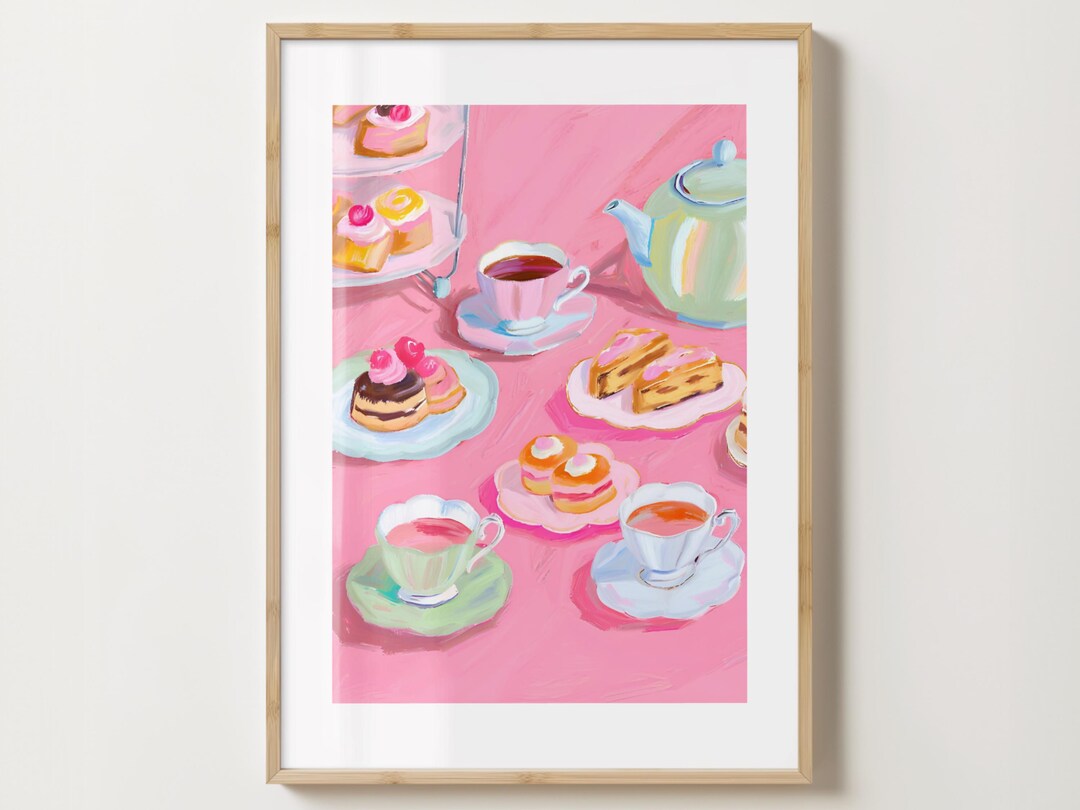 Pink Afternoon Tea Wall Art Print - Tea and Cake Poster - Food Art ...