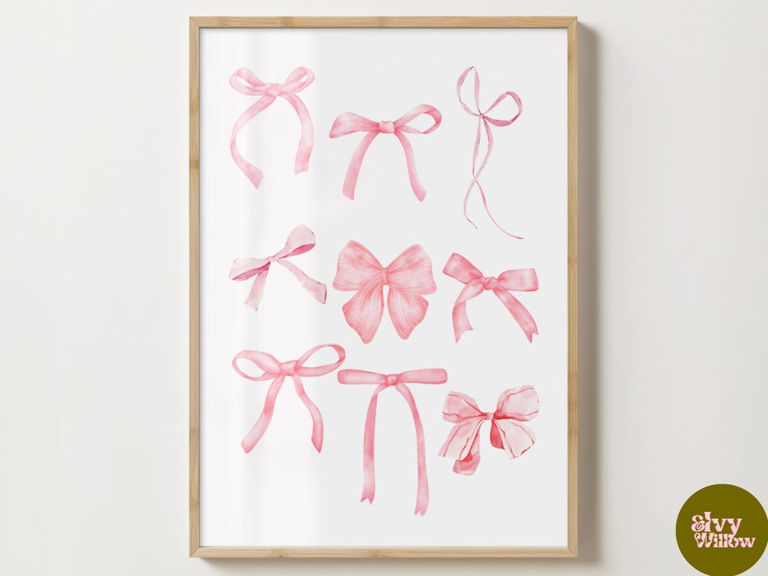 PINK BOWS PRINT - Girly Aesthetic Poster - Vintage Pink Bow Print Art ...