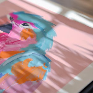 Blue & Pink Bright Parrots Wall Art Print - Colourful Bird Poster ...