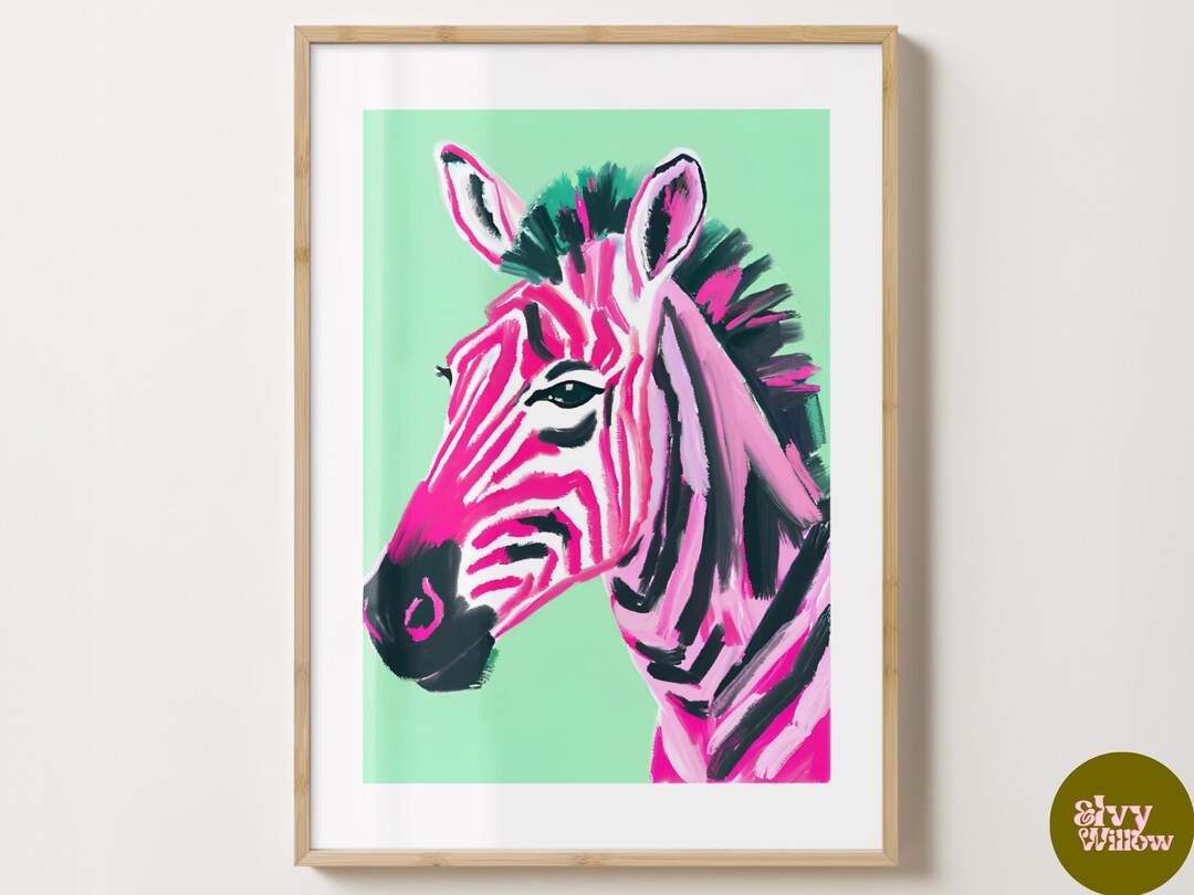 Pink & Green Zebra Wall Art Print - Unique Wildlife - Pink Zebra Poster ...