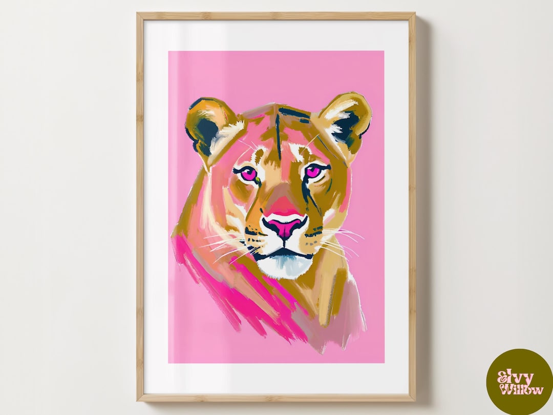 Pink Lioness Head Art Print - Stylish Lion Wildlife Print - Unique Gift ...