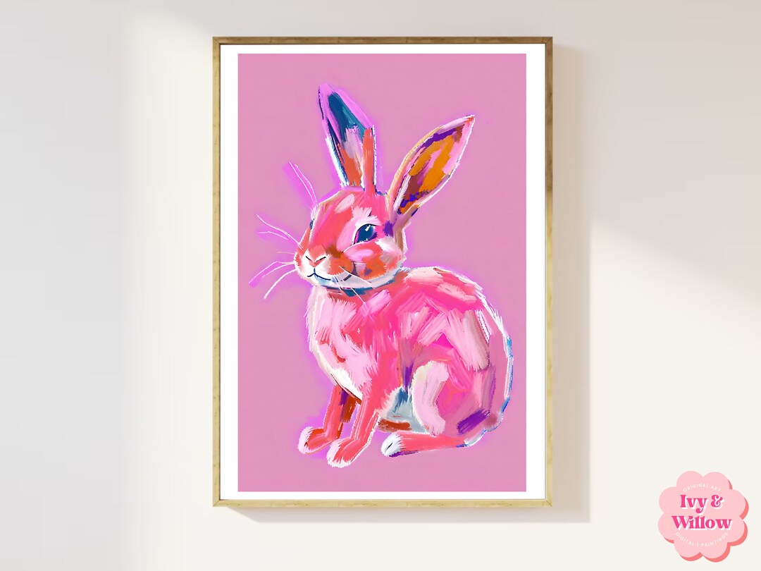 Purple & Pink Rabbit Wall Art Print Cute Bunny Poster Bright Art Print ...