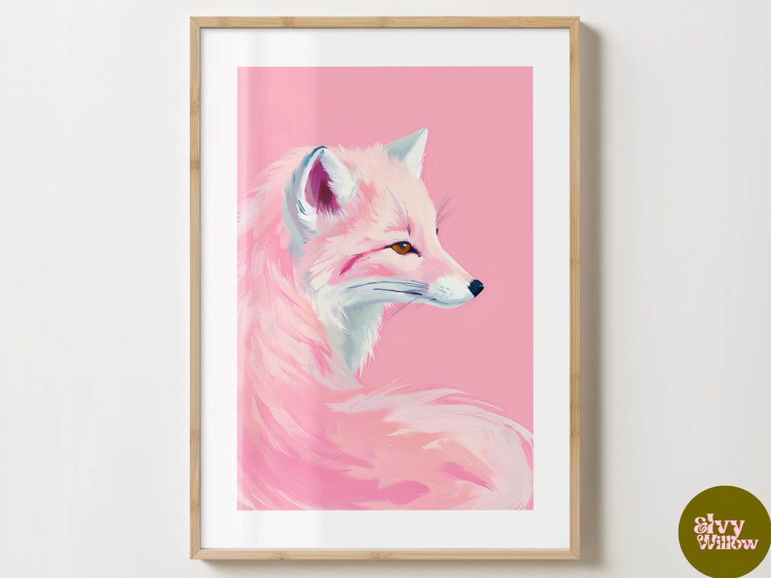 Pink Arctic Fox Wall Art - Pink & White Fox Poster - Cute Animal Print ...