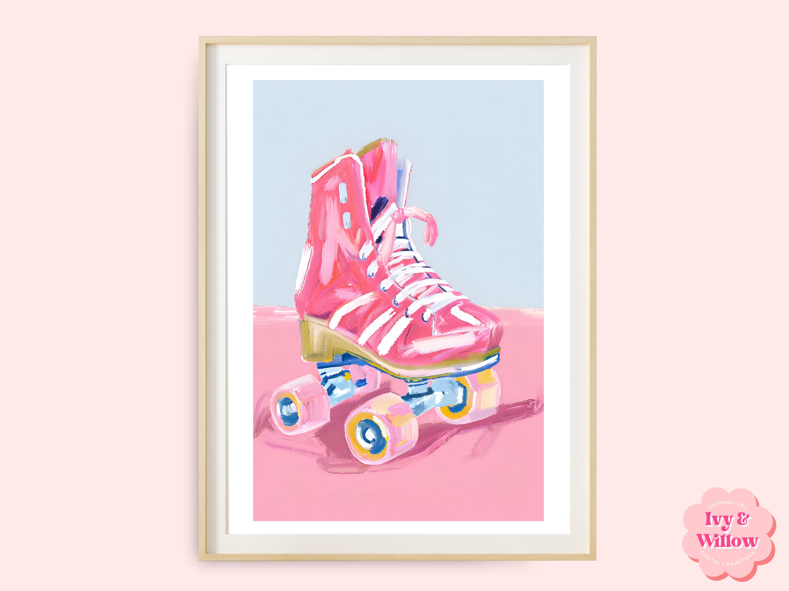 Pink Vintage Roller Skate Wall Art Print Stylish Skating Poster Modern ...