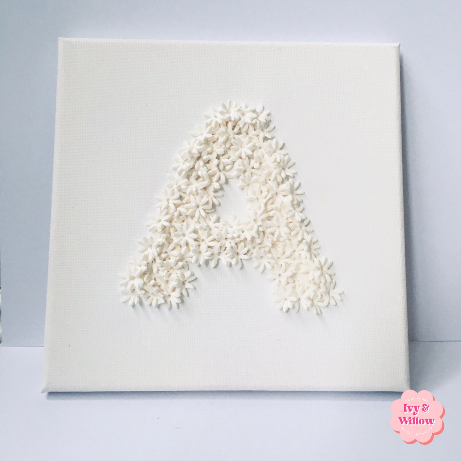 Personalised Letter Clay Wall Art White Clay Floral Initials Custom ...