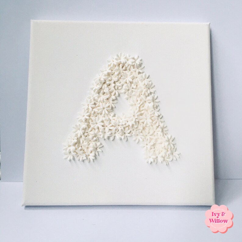 Personalised Letter Clay Wall Art White Clay Floral Initials Custom ...