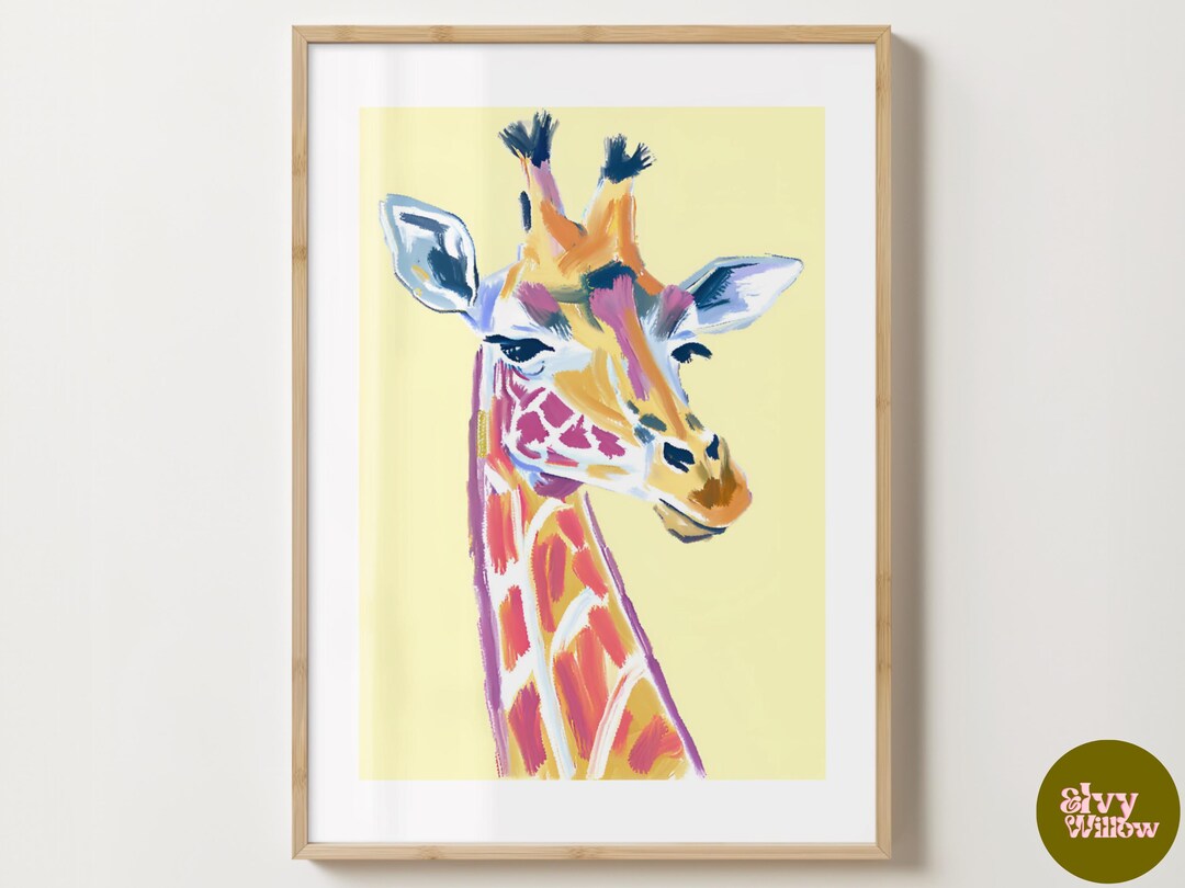Yellow Giraffe Wall Art Print - Giraffe Poster - Bar Cart Print Gift ...