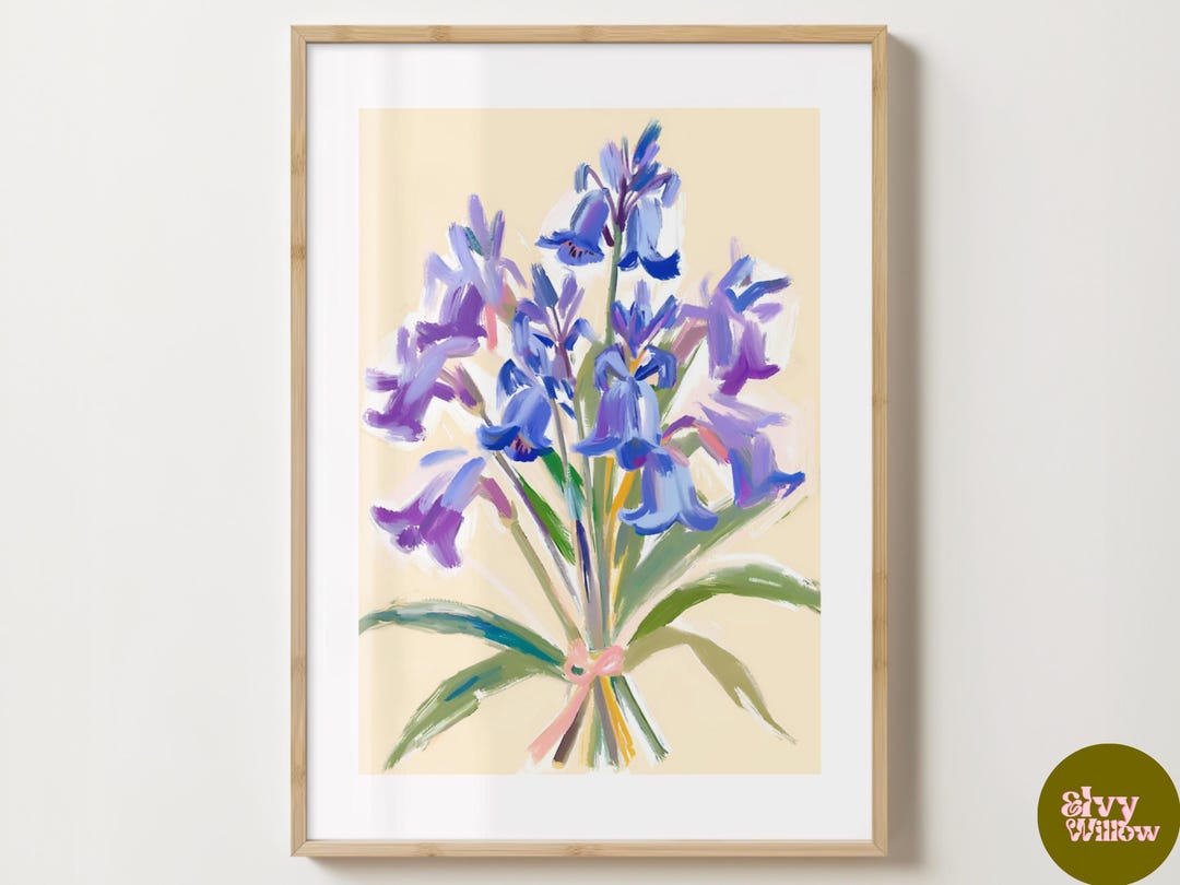 Beige & Blue Bluebell Wall Art Print - Bluebells Poster - Bluebell ...