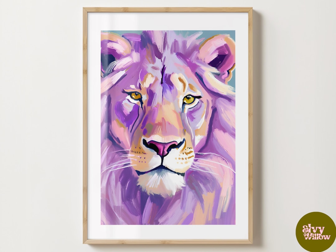 Purple Lion Wall Art Print - Cute Lion Poster - Bright Animal Prints ...
