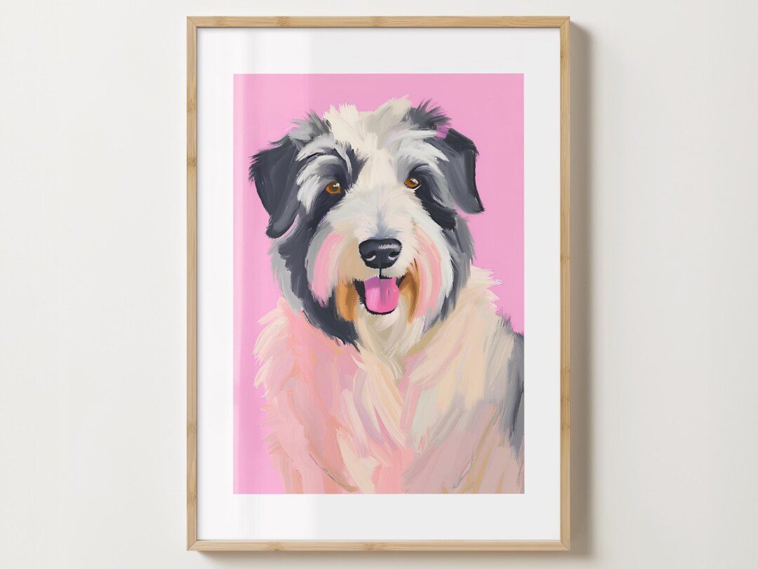 Pink Old English Sheepdog Wall Art Print - Cute Old English Sheepdog ...