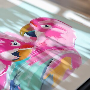 Blue & Pink Bright Parrots Wall Art Print - Colourful Bird Poster ...