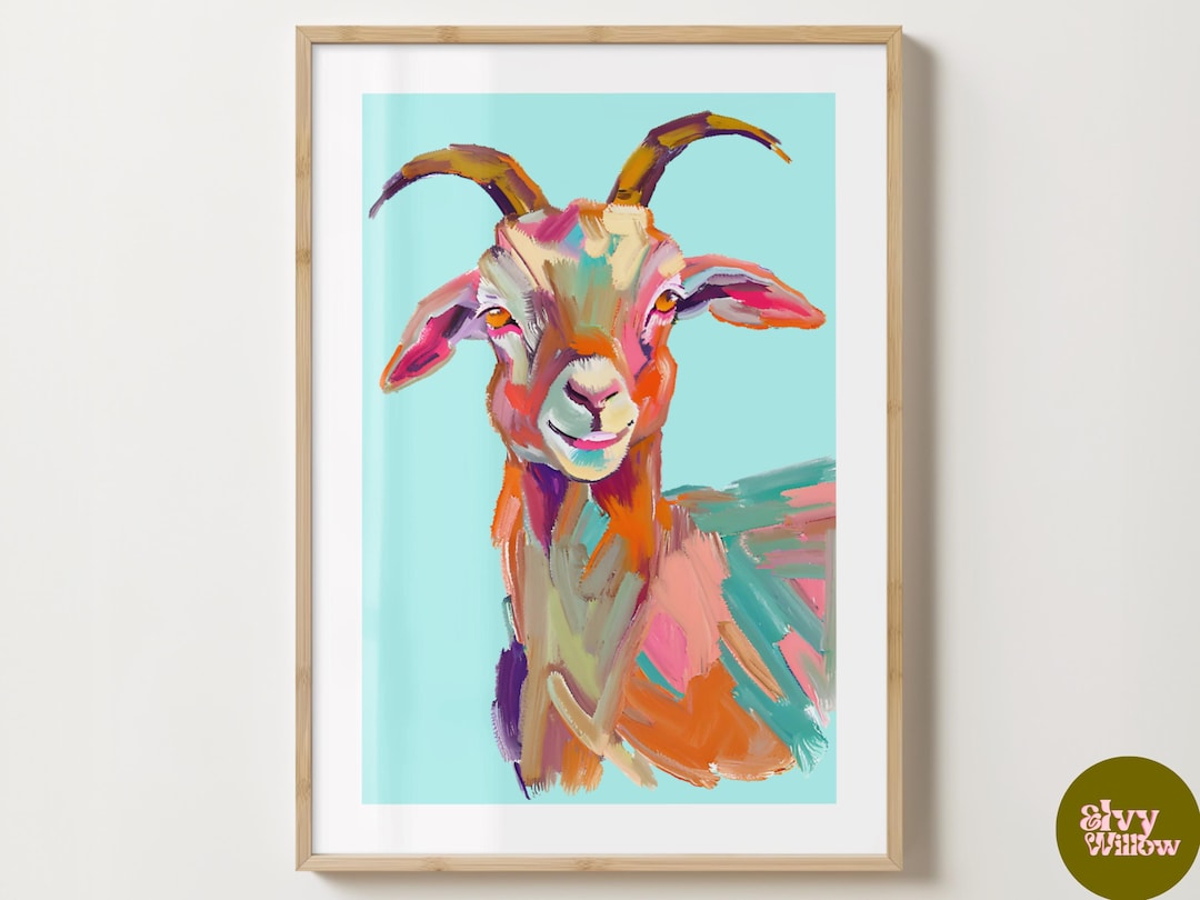 Blue Colourful Goat Wall Art Print - Colourful Goats Print - Stylish ...