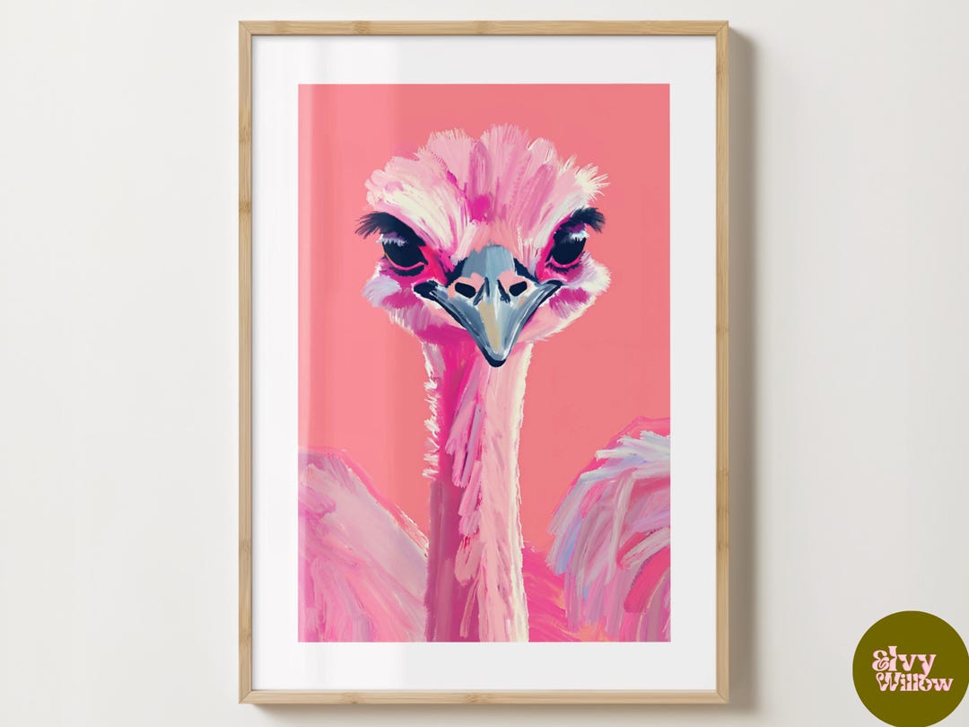 Pink Colourful Ostrich Wall Art Print - Stylish Bird Decor - Modern ...