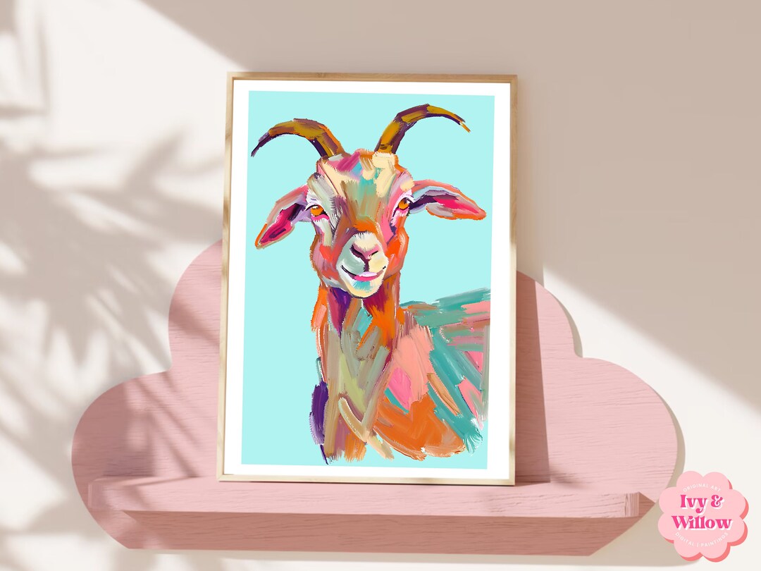 Blue Colourful Goat Wall Art Print Goats Print Stylish Goat Decor ...