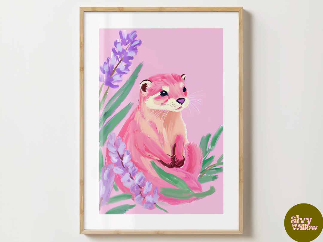 Purple & Pink Otter Print - Cute Animal Wall Art - Colourful Otter ...