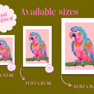 Blue & Pink Bright Parrots Wall Art Print - Colourful Bird Poster ...