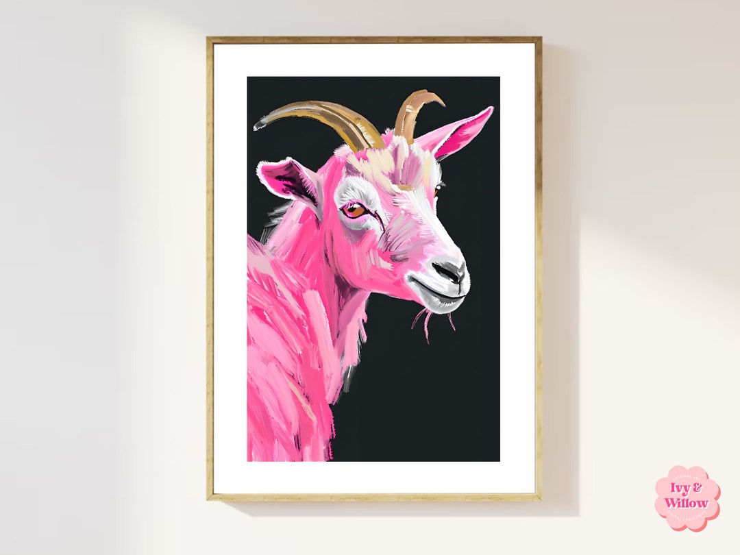 Pink and Black Colourful Goat Wall Art Print Goats Print Stylish Goat ...