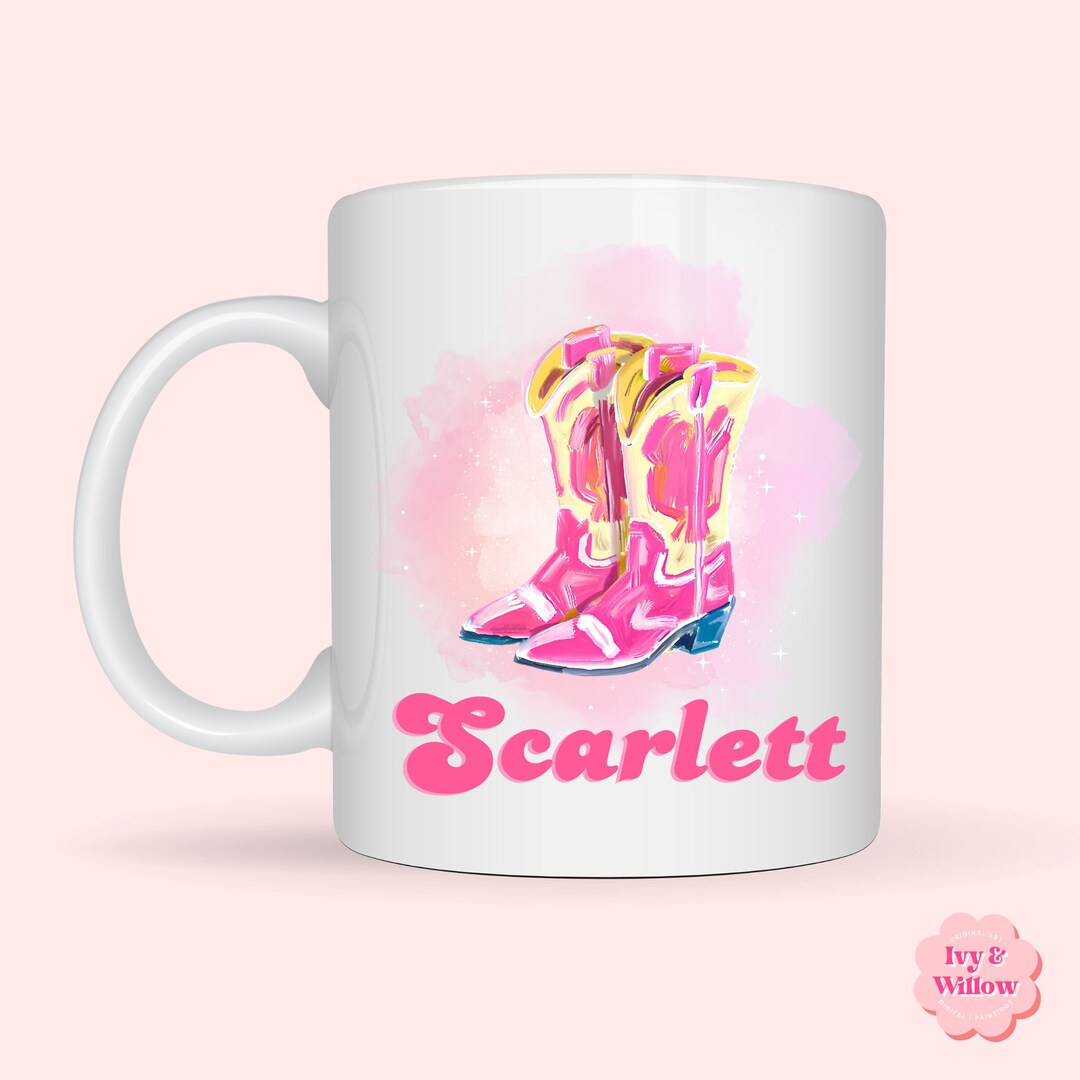 Pink Cowgirl Boots Custom Mug, Personalised Coffee Cup Gift, Cowboy Mug ...