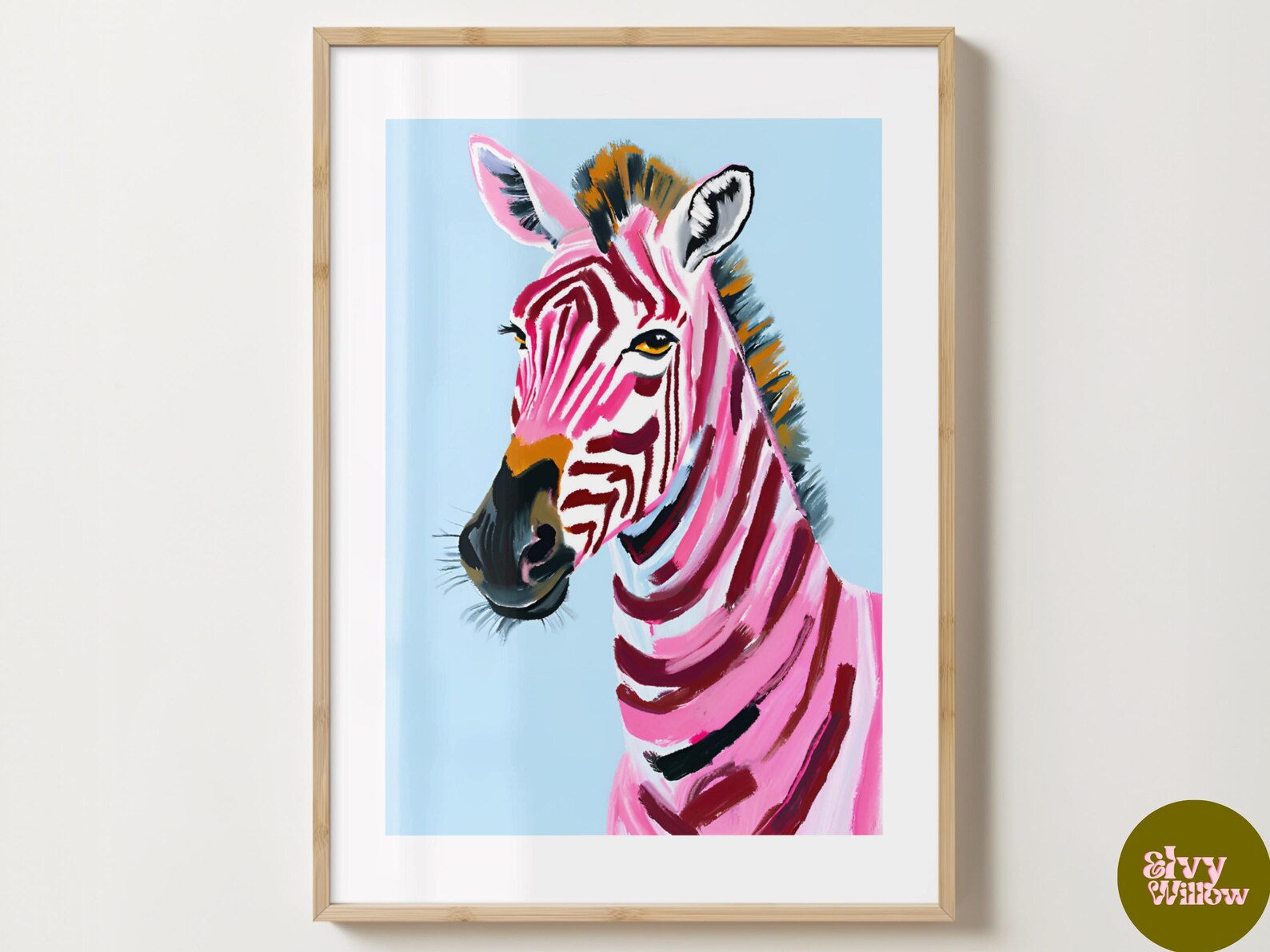 Pink & Blue Zebra Wall Art Print - Unique Wildlife - Pink Zebra Poster ...