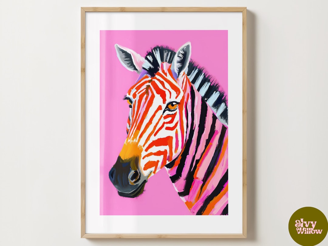 Pink & Orange Zebra Wall Art Print - Unique Wildlife - Pink Zebra ...