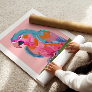 Blue & Pink Bright Parrots Wall Art Print - Colourful Bird Poster ...