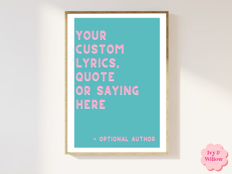 Pink Funky Custom Quote Personalised Wall Print Customised Lyric Art ...