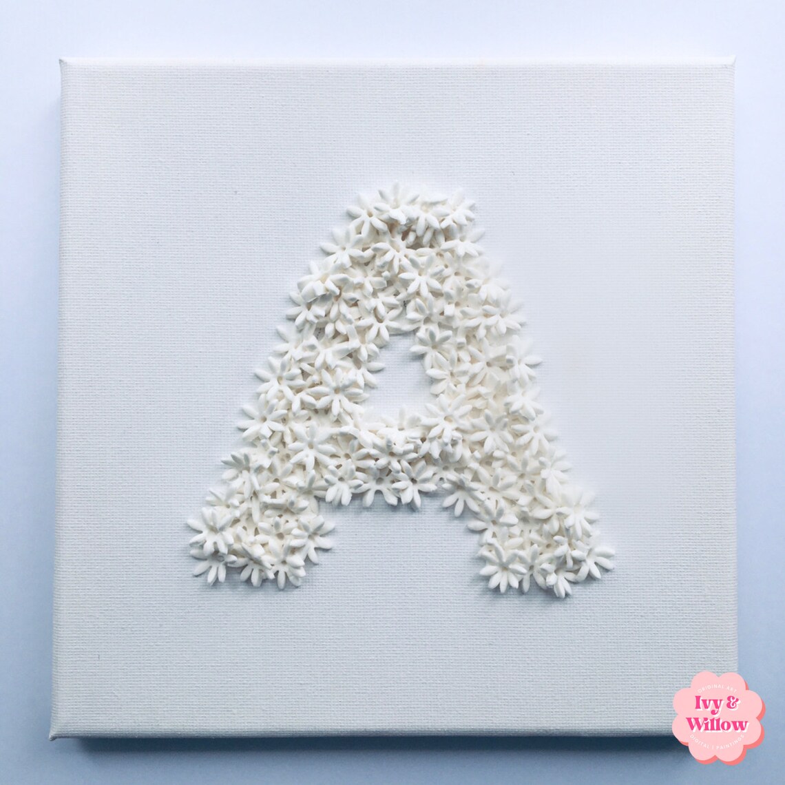 Personalised Letter Clay Wall Art White Clay Floral Initials Custom ...