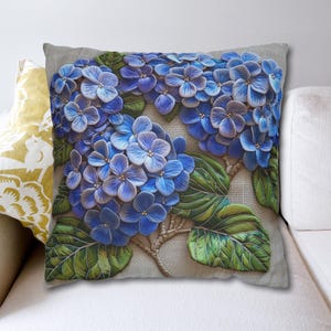Hydrangea Purple Blue Decorative Pillow, Botanical Home Decor Pillow - Etsy
