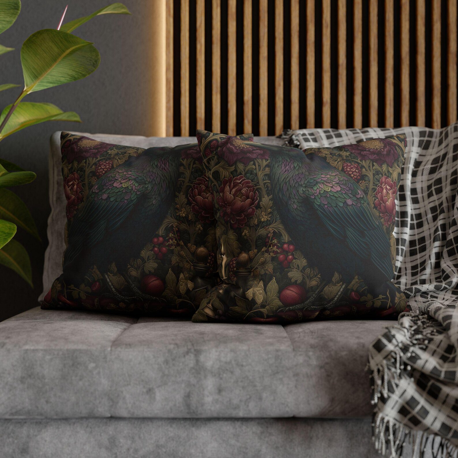 Gothic Raven & Peony Candle Pillow: Dark Academia Halloween Decor - Etsy