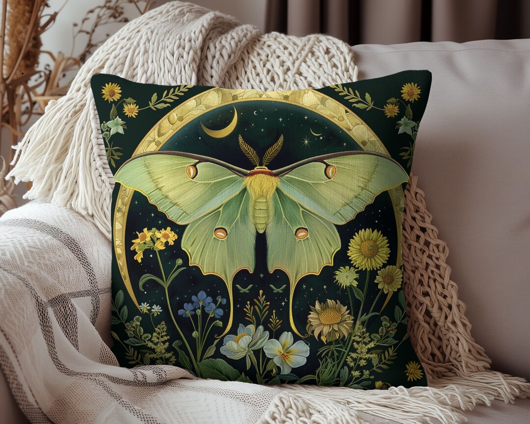 William Morris Inspired Luna Moth Crescent Moon in the Style of William ...