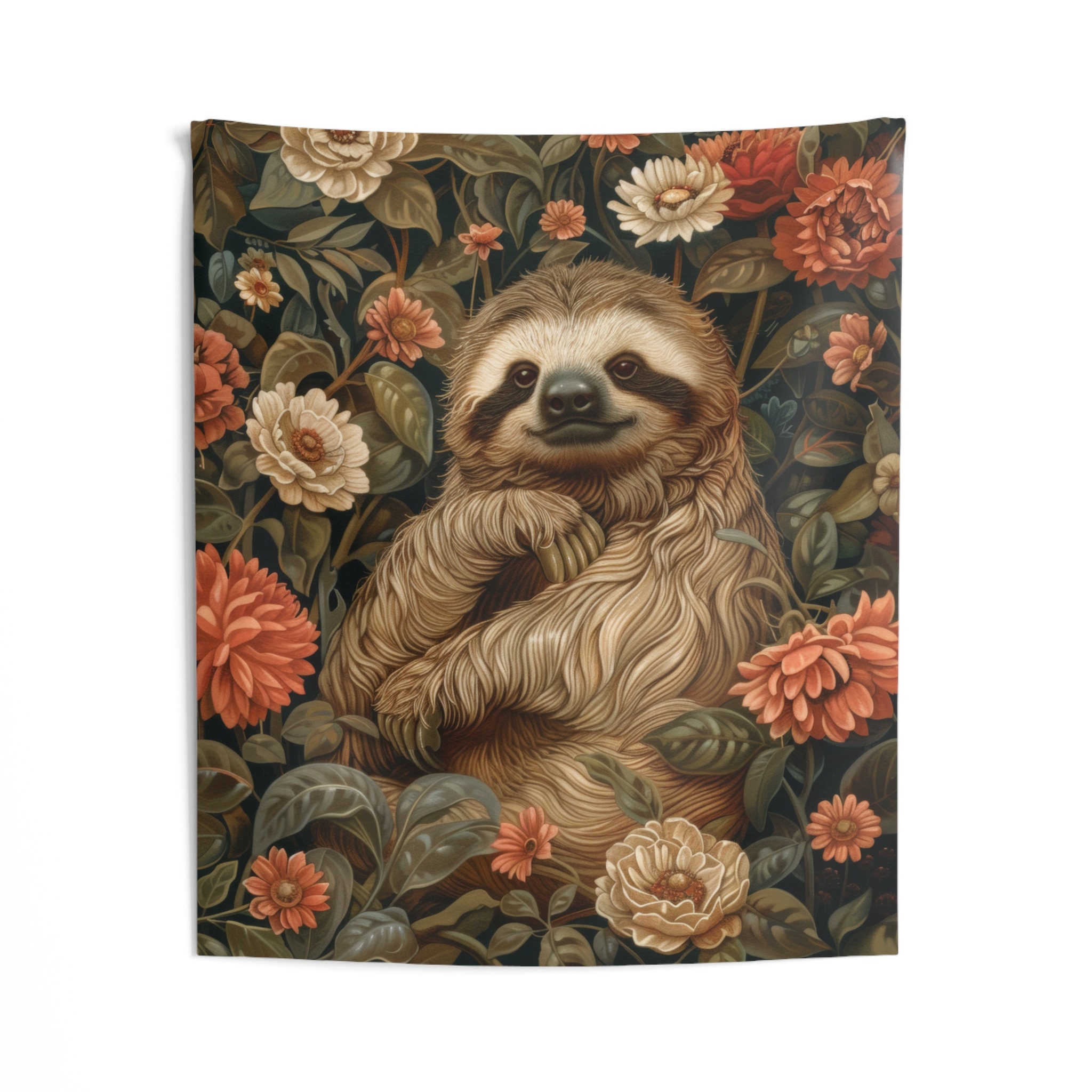 Tapestry of Botanical Sloth William Morris Medieval Style Wall Art ...