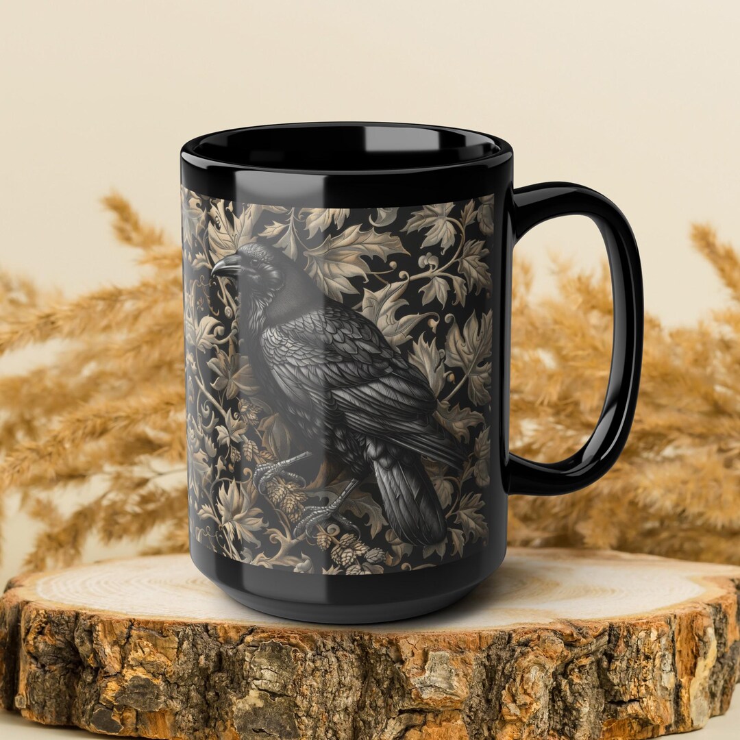 Gothic Crow Coffee Mug: William Morris Floral, Witch Kitchen Decor - Etsy