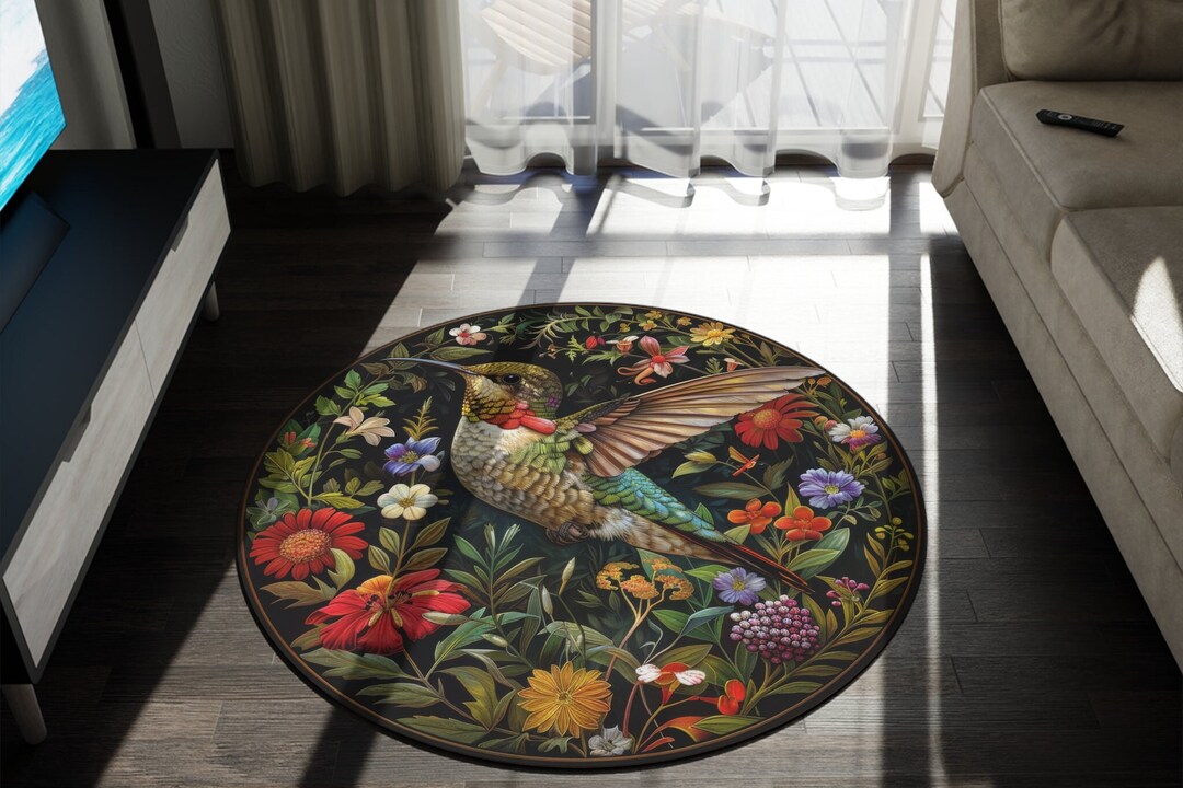Hummingbird Wildflower Round Rug: William Morris Style Decor - Etsy
