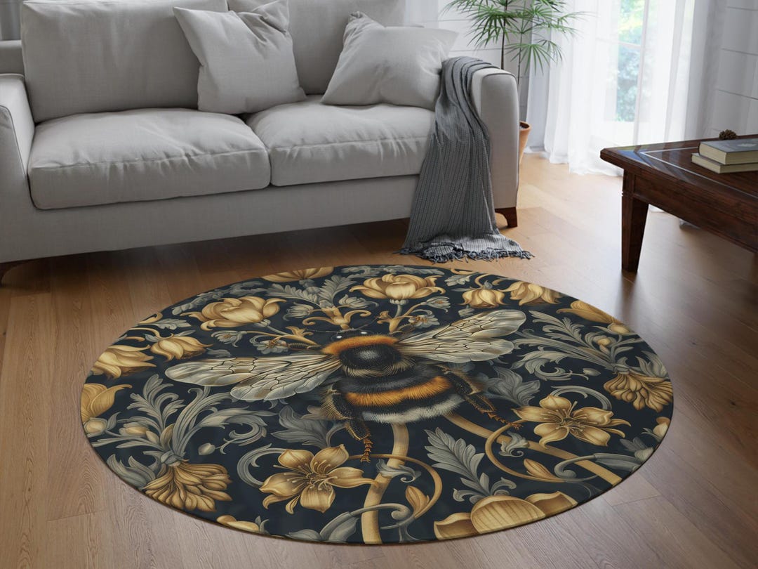 Victorian Art Inspired Bumblebee Baroque Gold Flora Round Rug, Home ...
