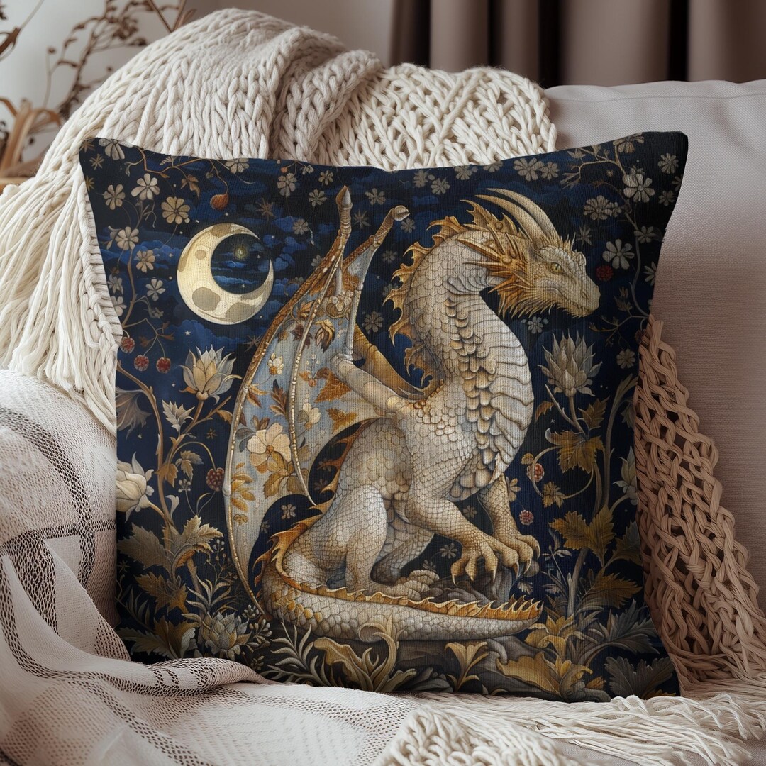 Victorian Dragon Pillow: Whimsical Crescent Moon and Stars Home Decor ...