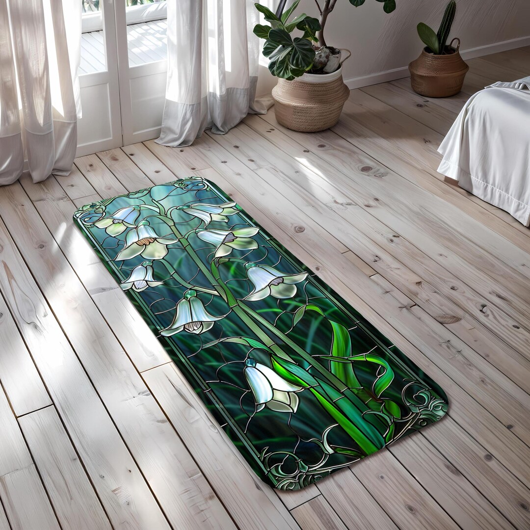 Snowdrop Flower Yoga Mat: 3D Stained Glass Art, Non-slip Exercise Mat ...