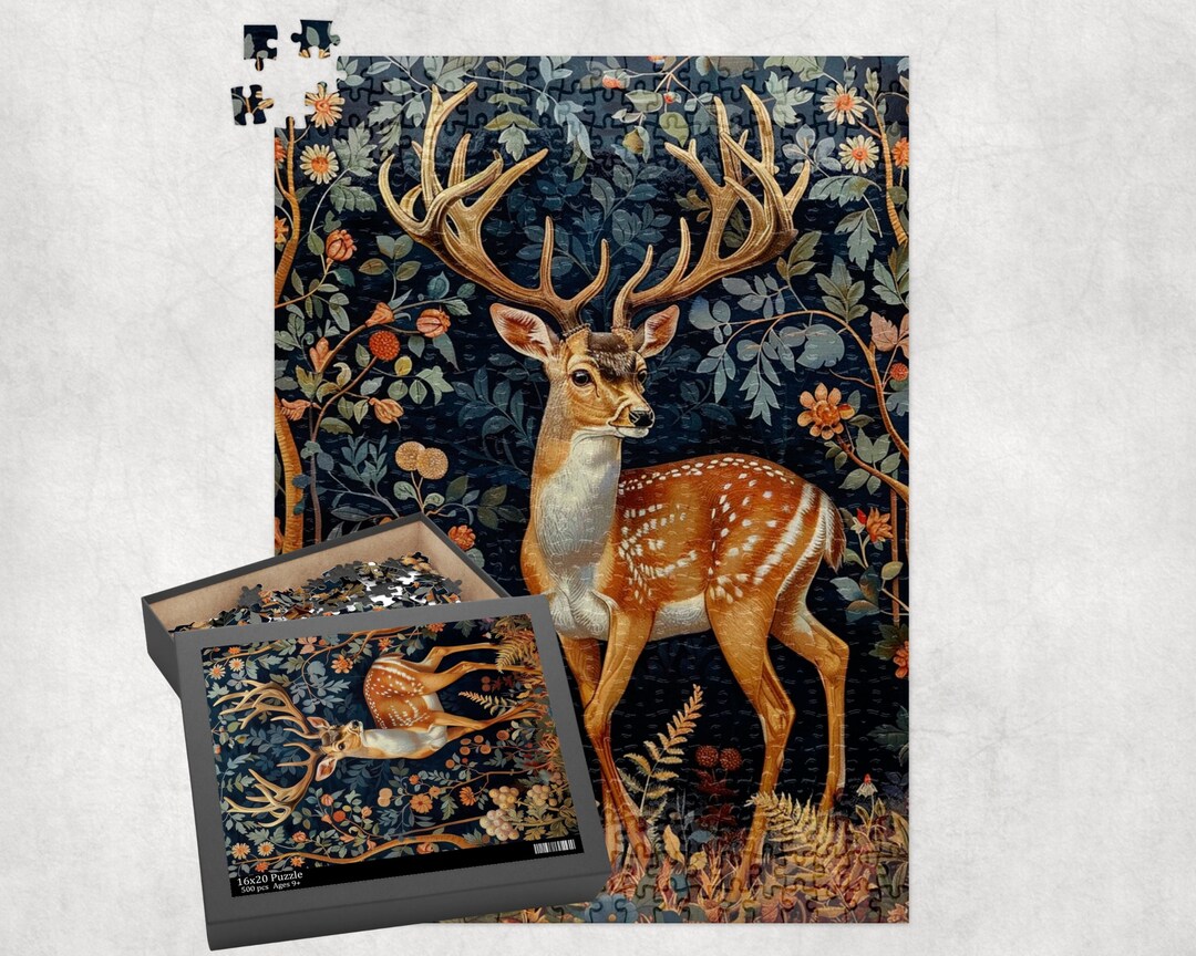 William Morris Reindeer Jigsaw Puzzle: Forest Art Gift Box - Etsy